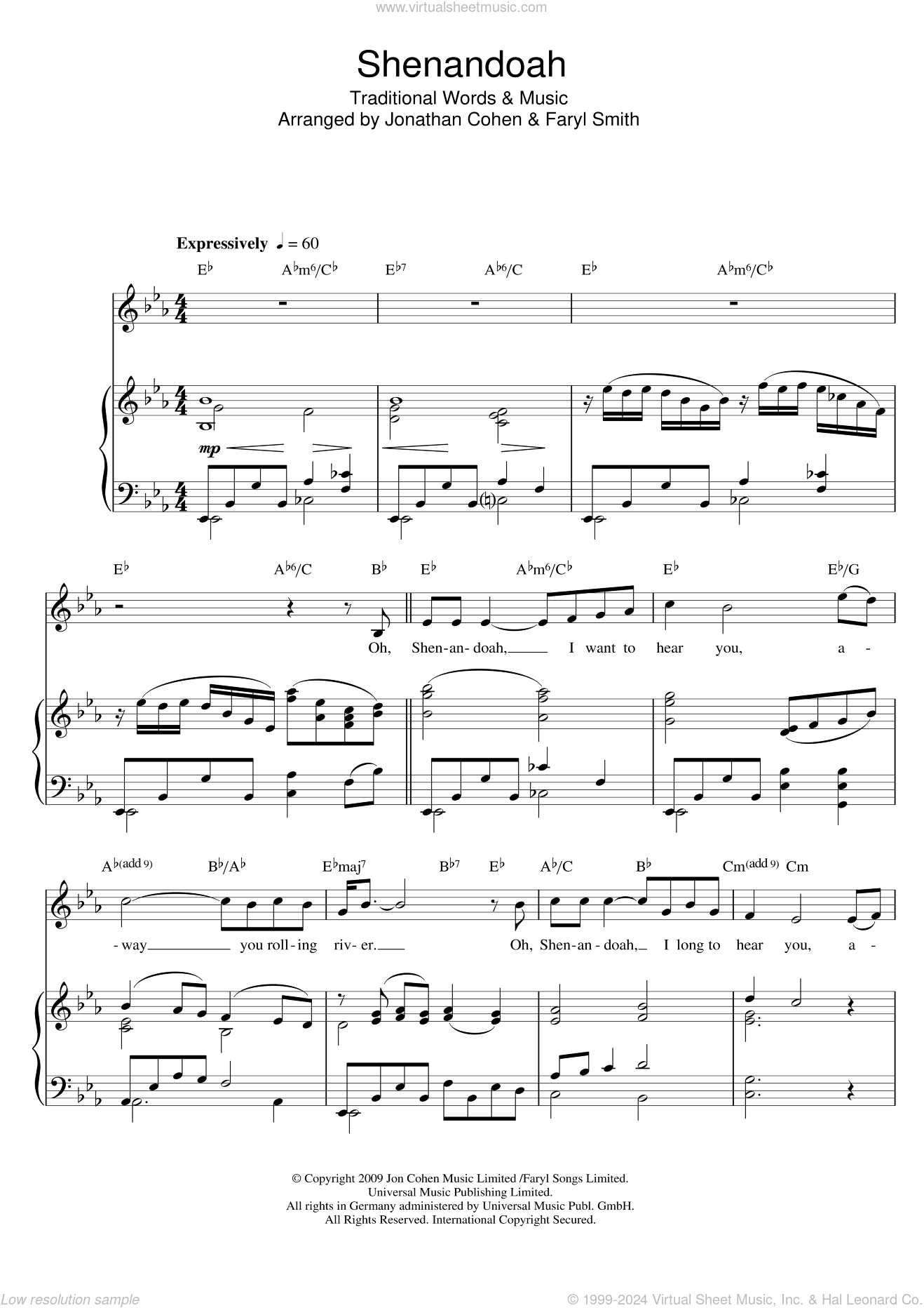 Faryl Smith: Shenandoah sheet music for voice and piano (PDF)