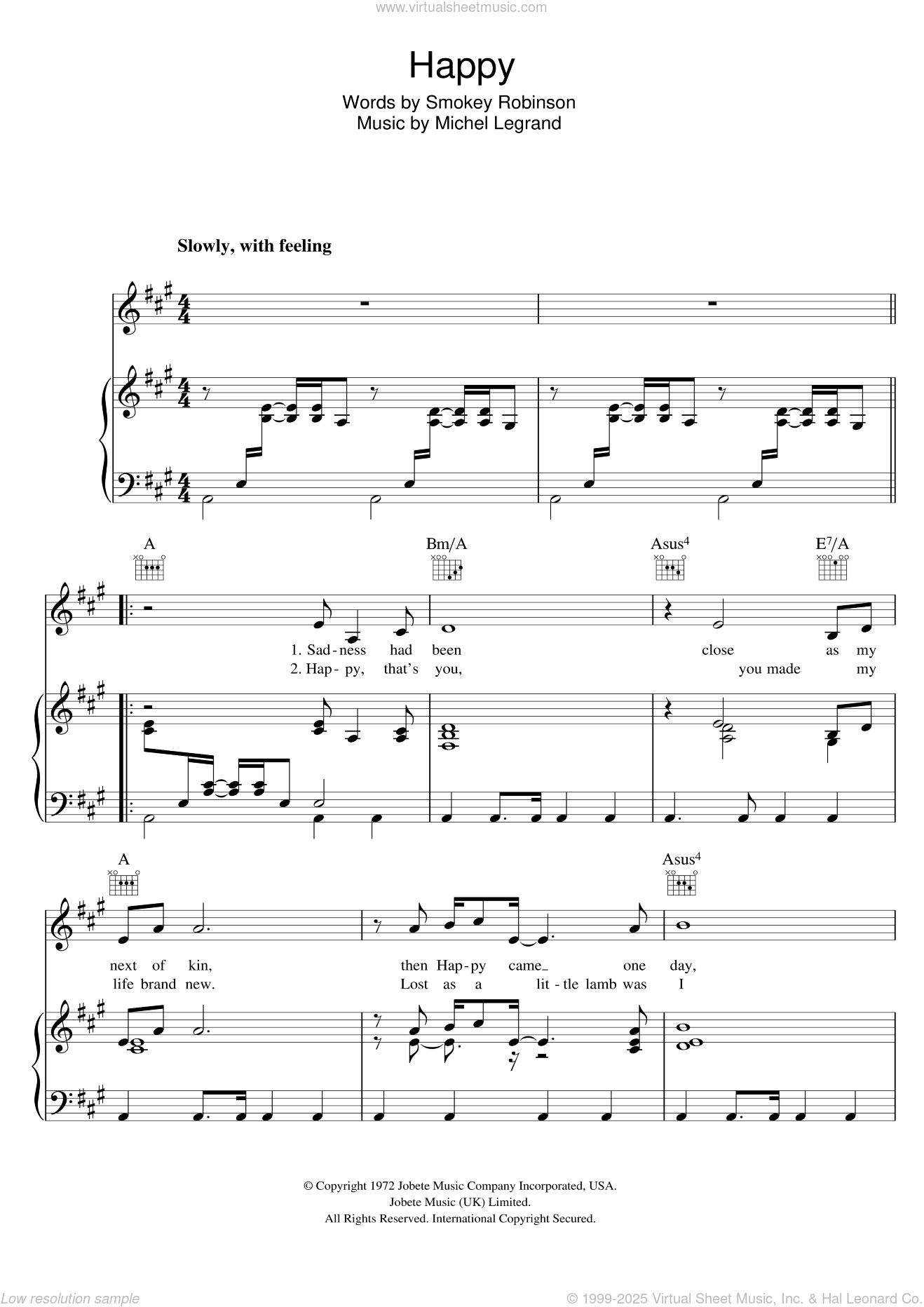 Happy sheet music for voice, piano or guitar (PDF)