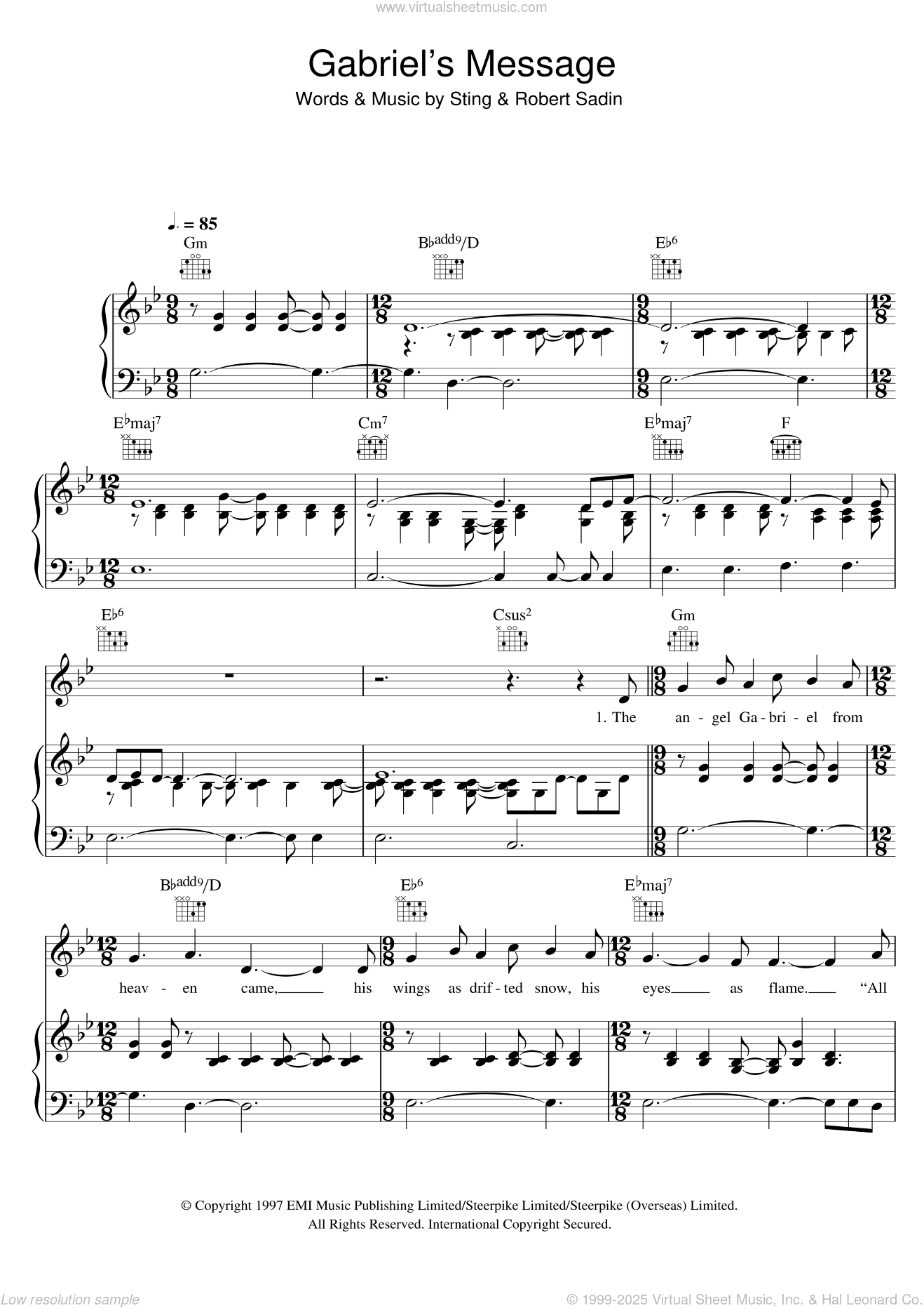 Gabriel's Message sheet music for voice, piano or guitar (PDF)