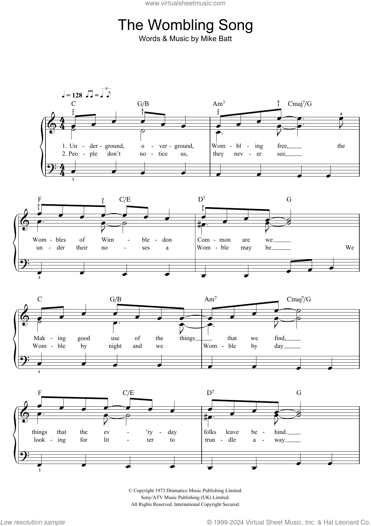 The Wombling Song sheet music for piano solo (PDF-interactive)