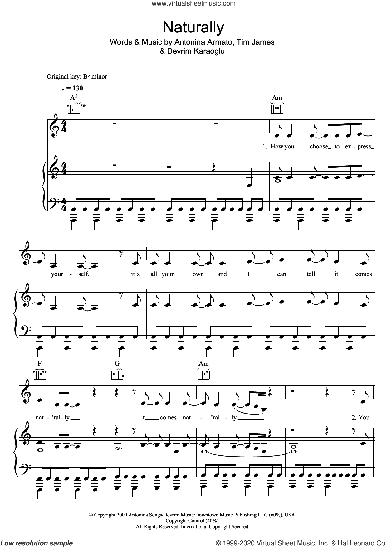 Naturally sheet music for voice, piano or guitar (PDF)