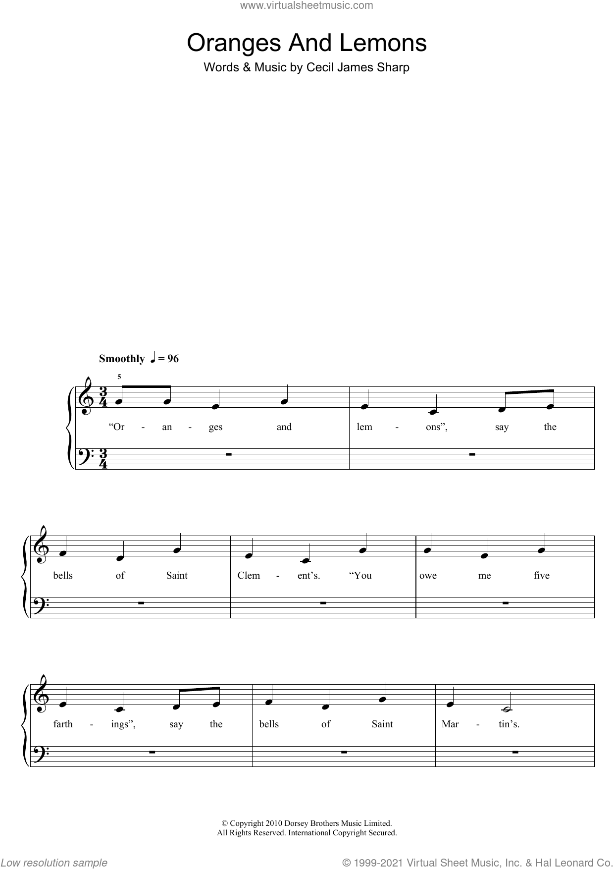 Oranges And Lemons sheet music for piano solo (5-fingers) (PDF)