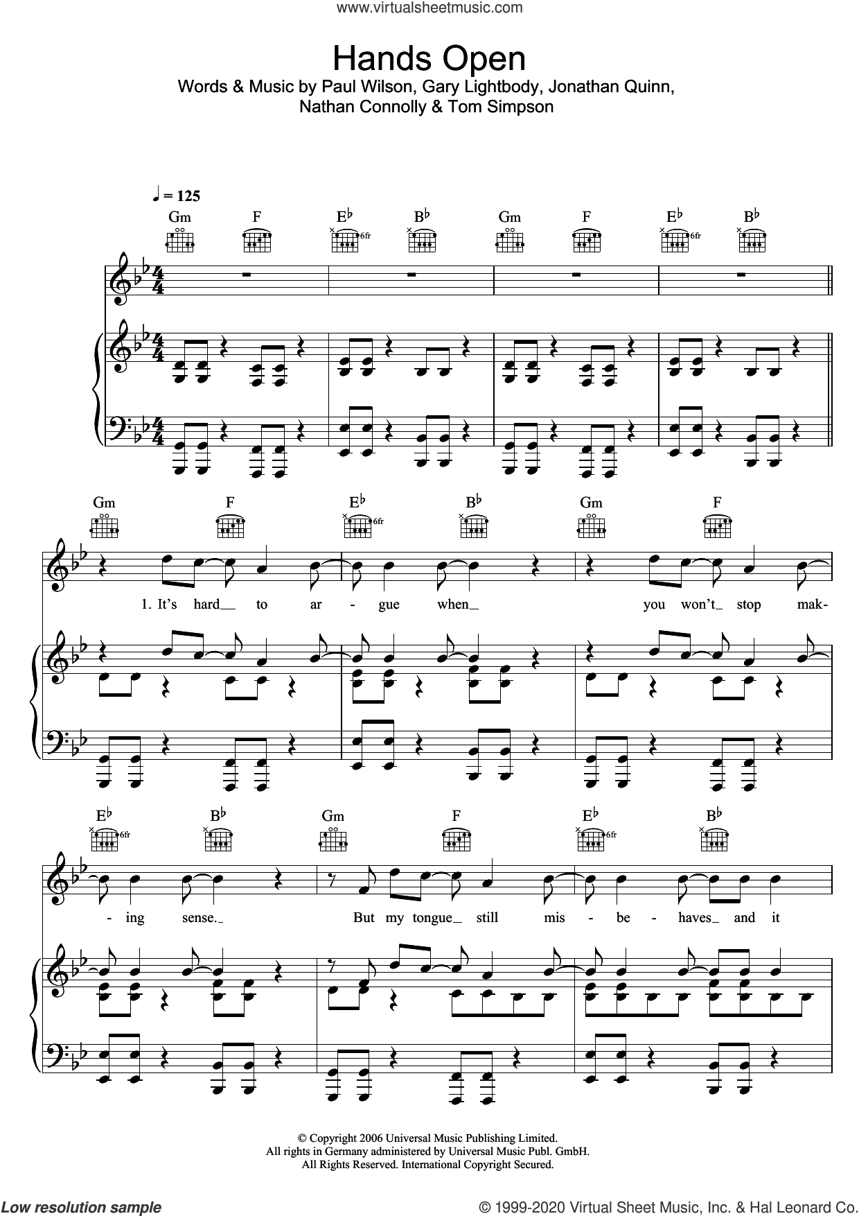 Hands Open sheet music for voice, piano or guitar (PDF)