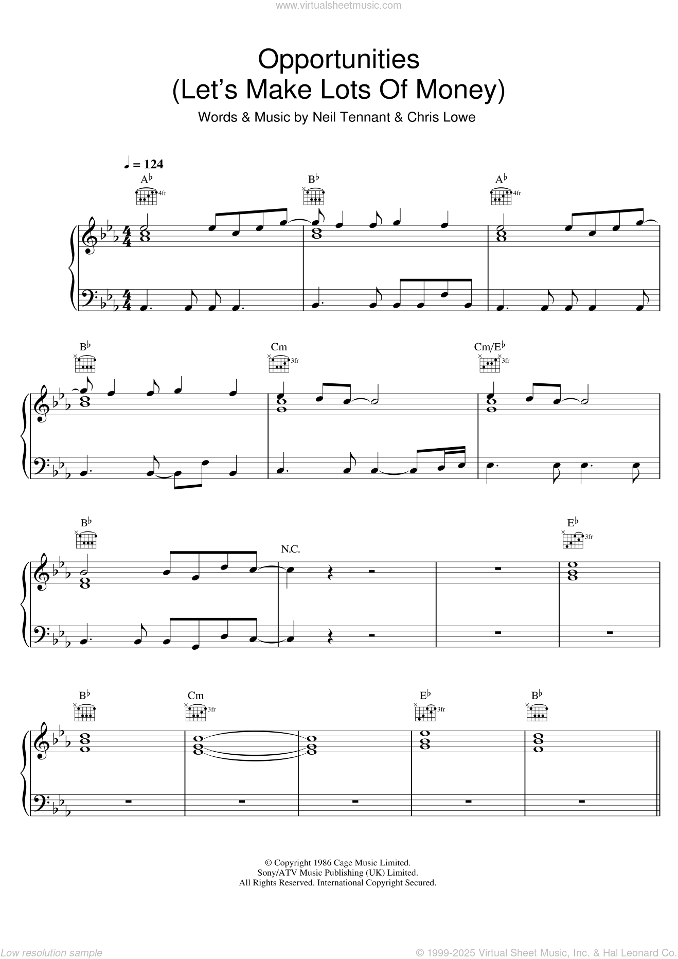 Opportunities (Let's Make Lots Of Money) sheet music for voice, piano ...
