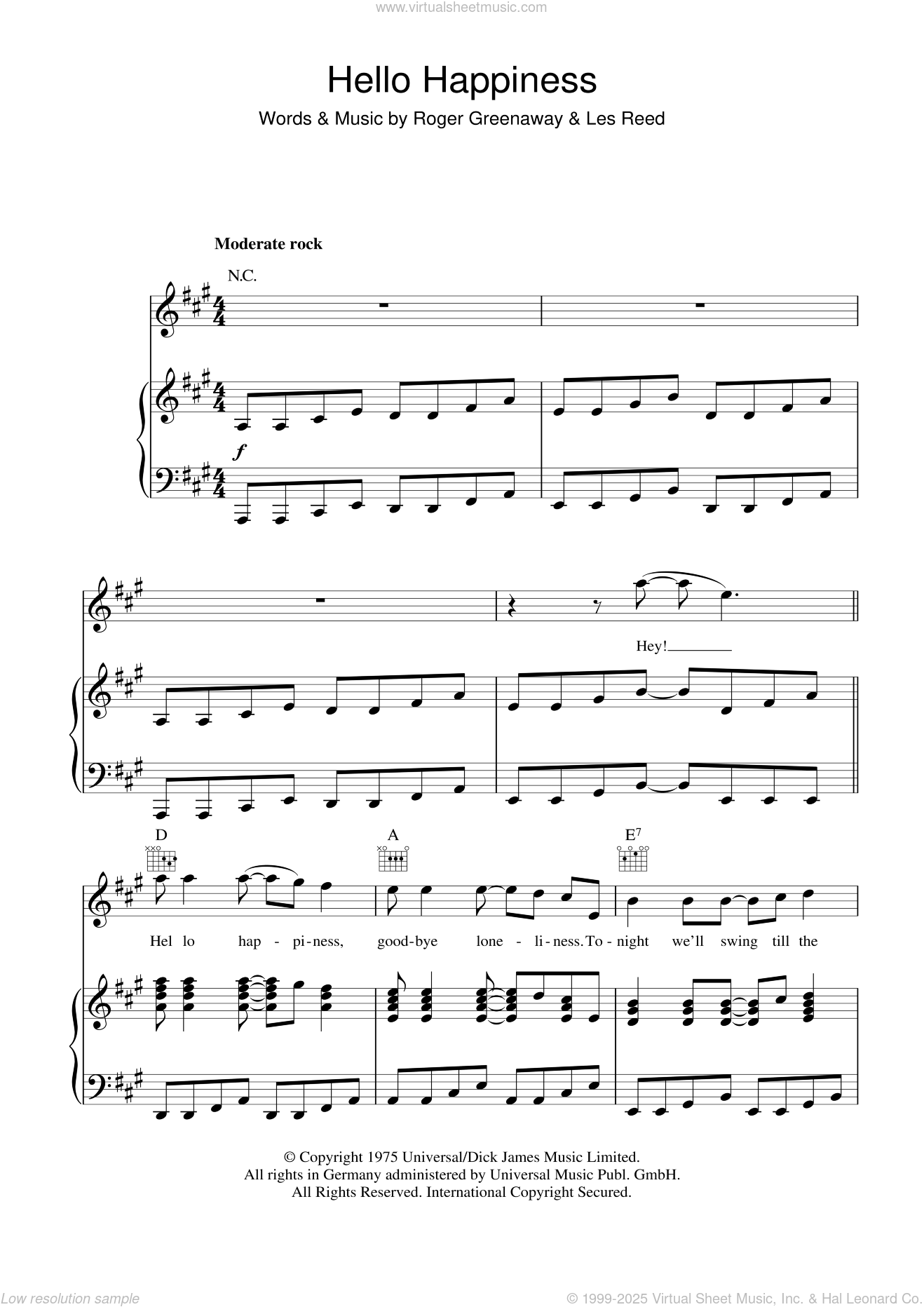Hello Happiness sheet music for voice, piano or guitar (PDF)