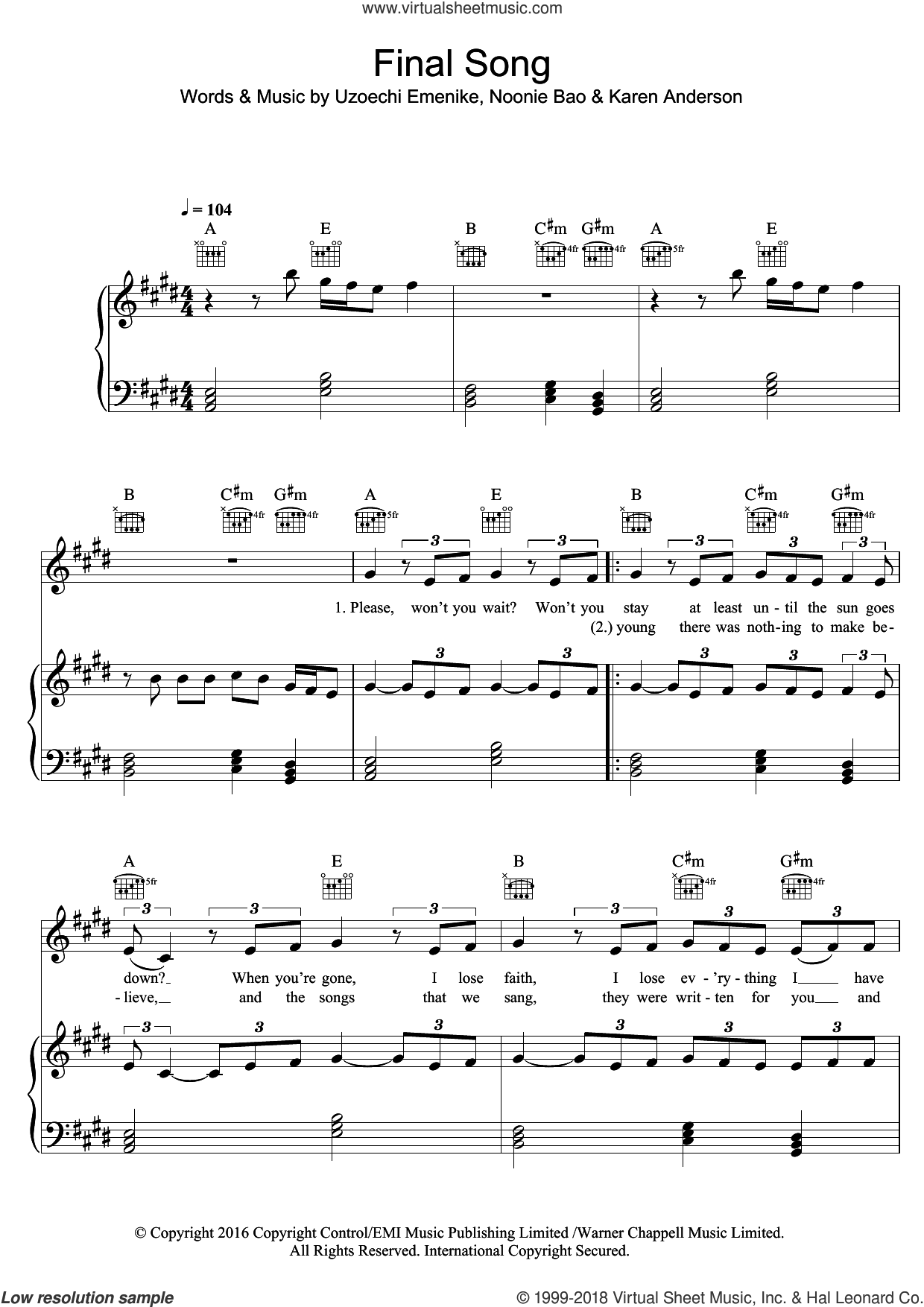 Final Song sheet music for voice, piano or guitar (PDF)