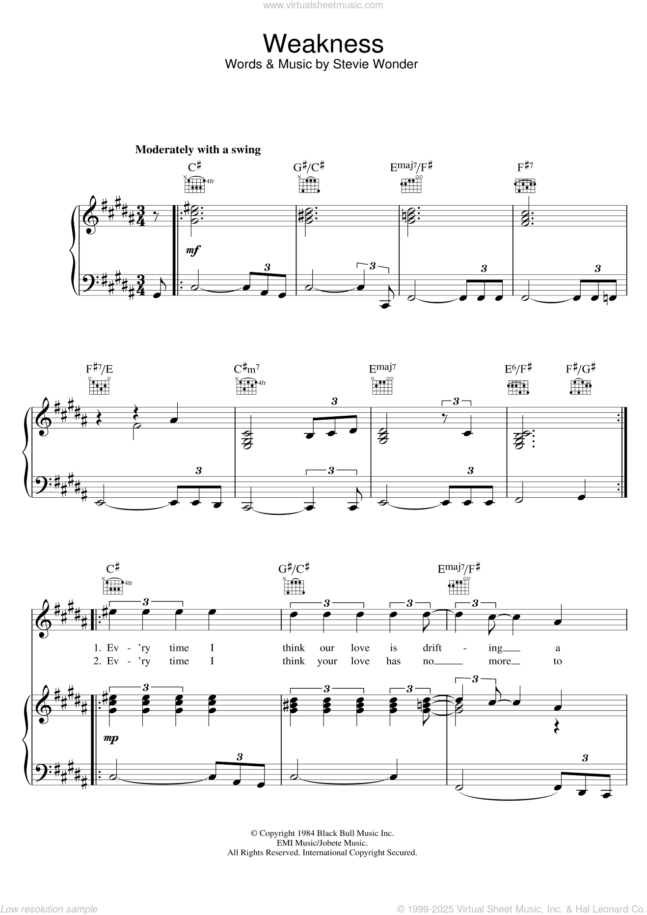 Weakness sheet music for voice, piano or guitar (PDF-interactive)