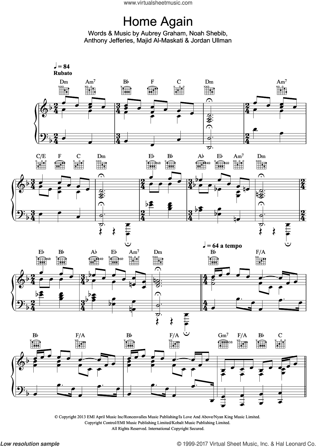 Home Again sheet music for voice, piano or guitar (PDF)