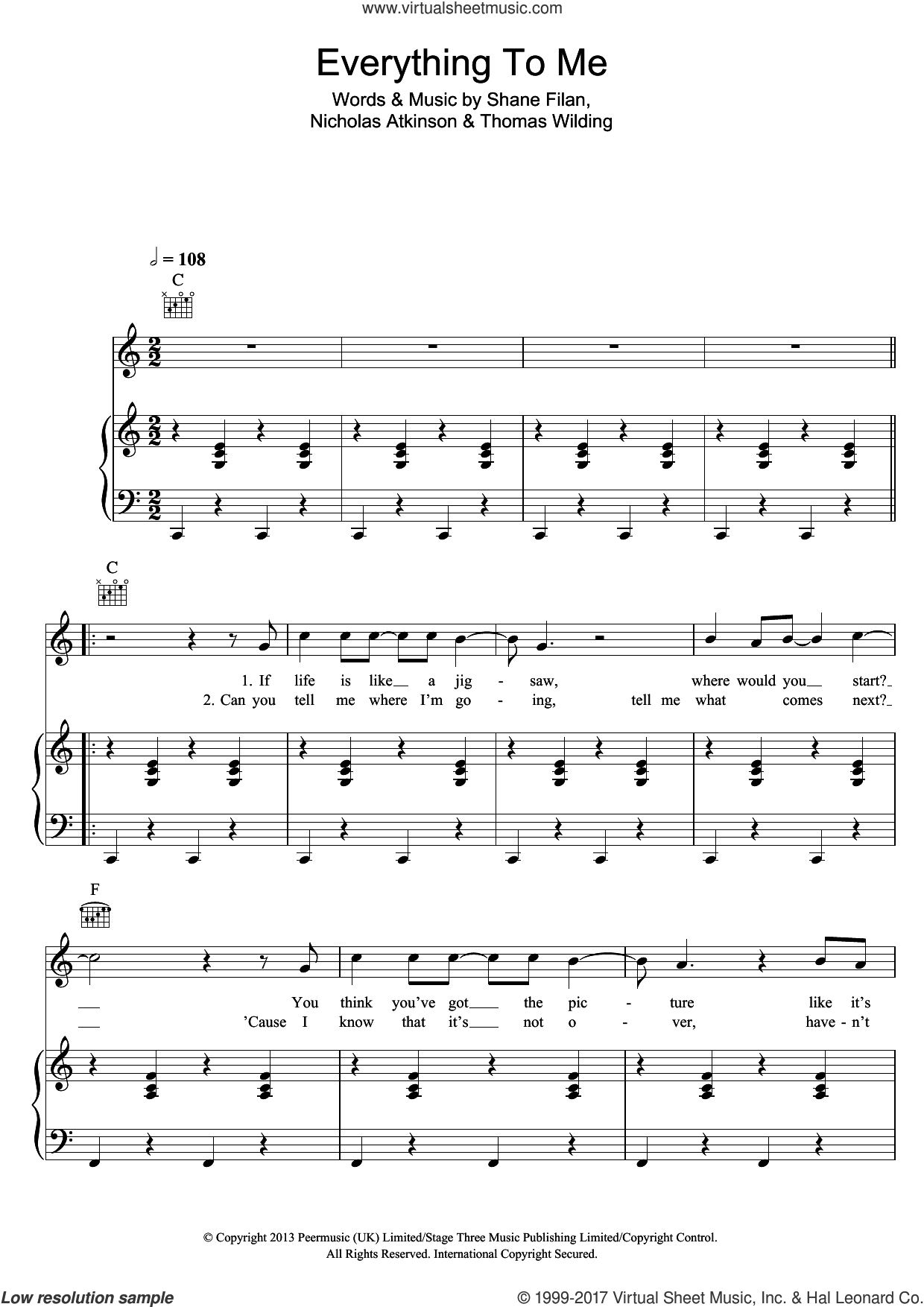 Shane Filan: Everything To Me sheet music for voice, piano or guitar