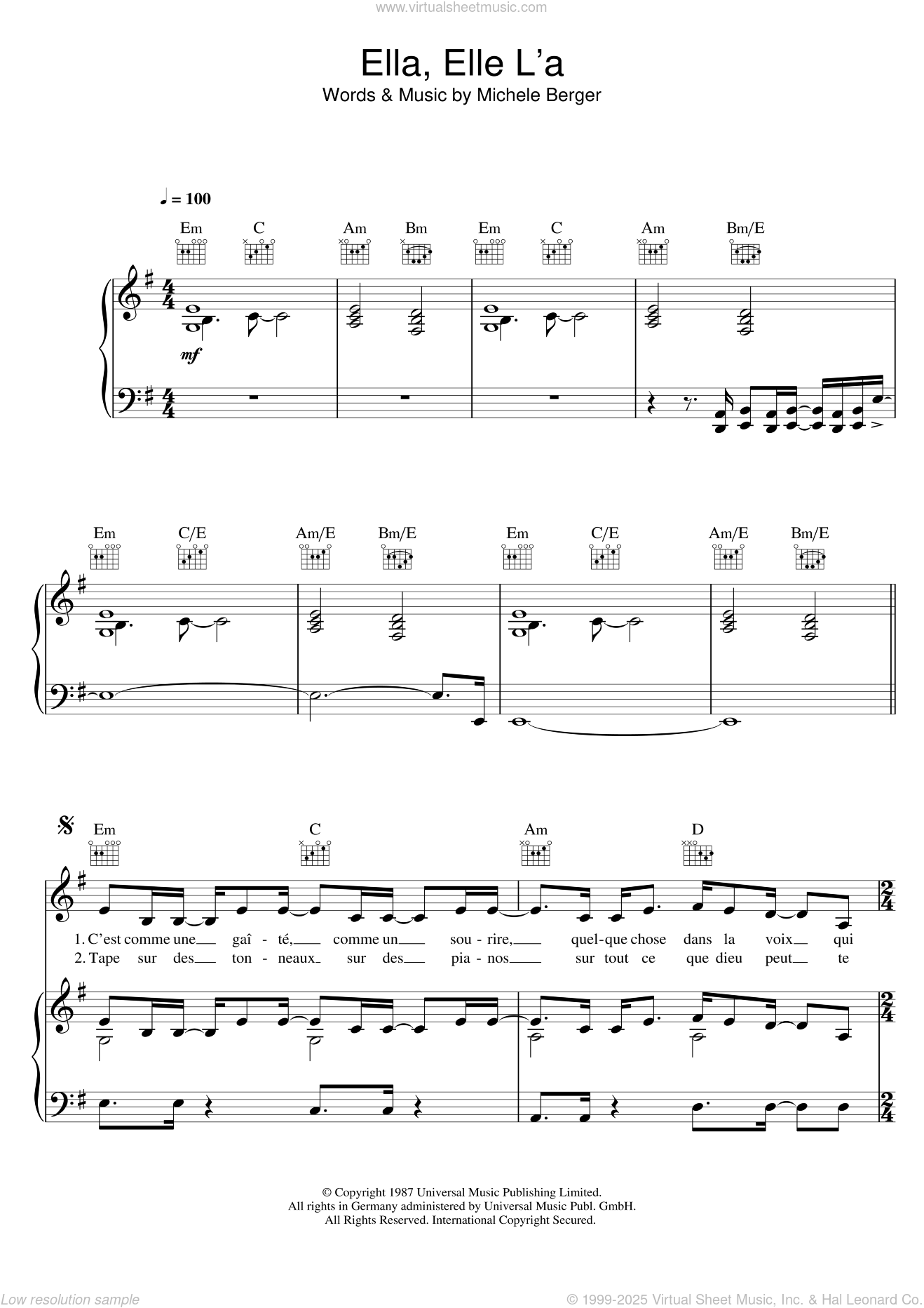 Ella, Elle L'a sheet music for voice, piano or guitar (PDF)