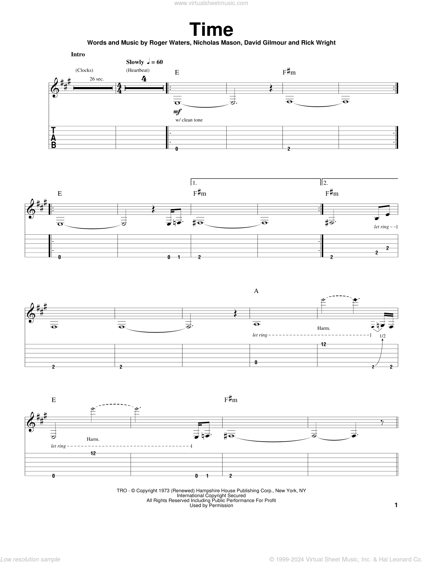 Time sheet music for guitar (tablature, play-along) v3