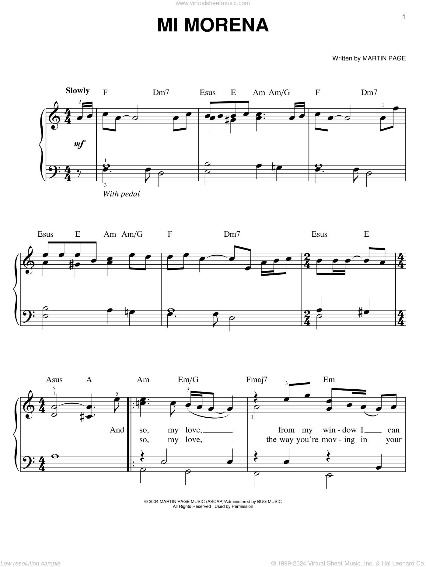 Mi Morena sheet music for piano solo (PDF-interactive)