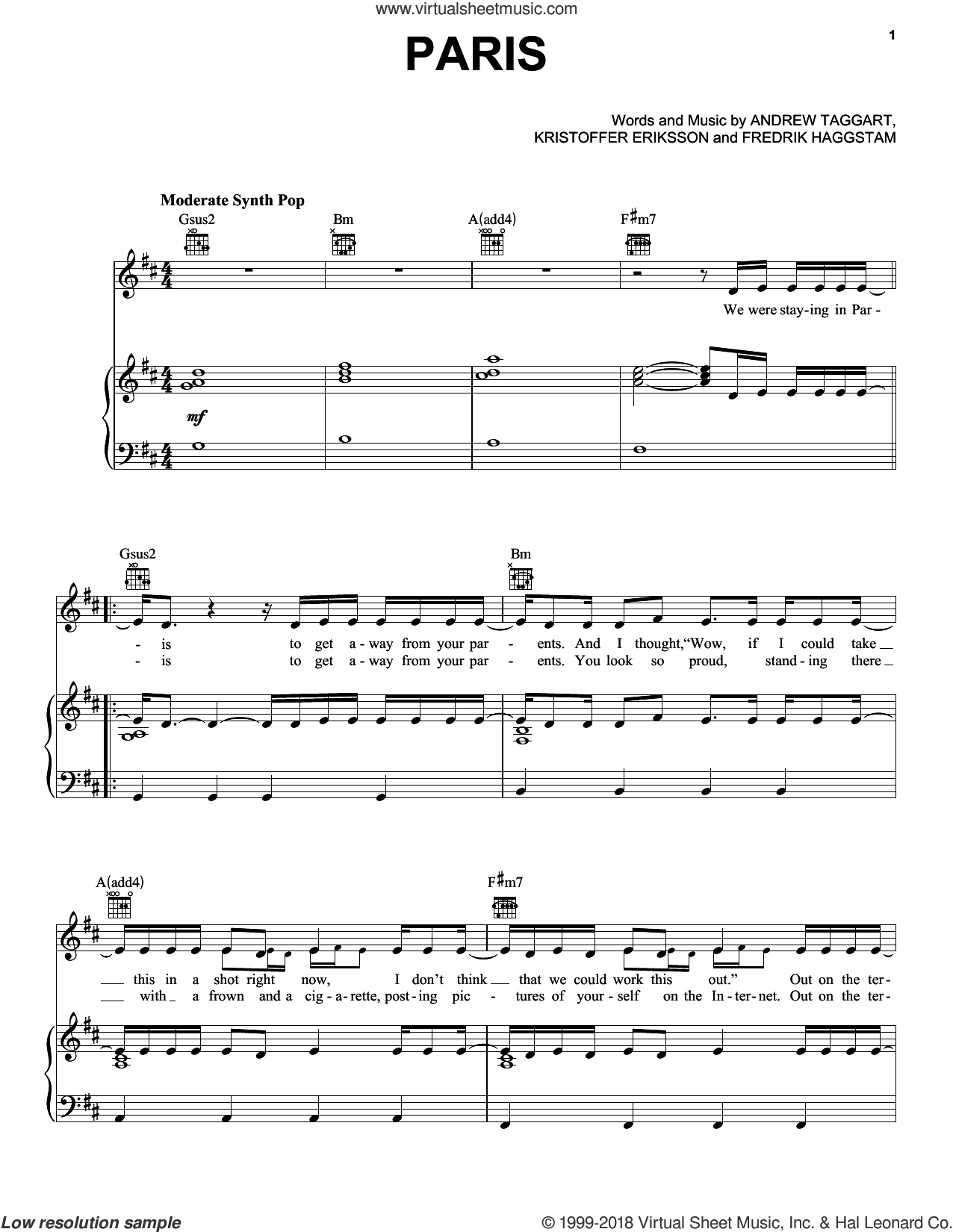 The Chainsmokers: Paris sheet music for voice, piano or guitar