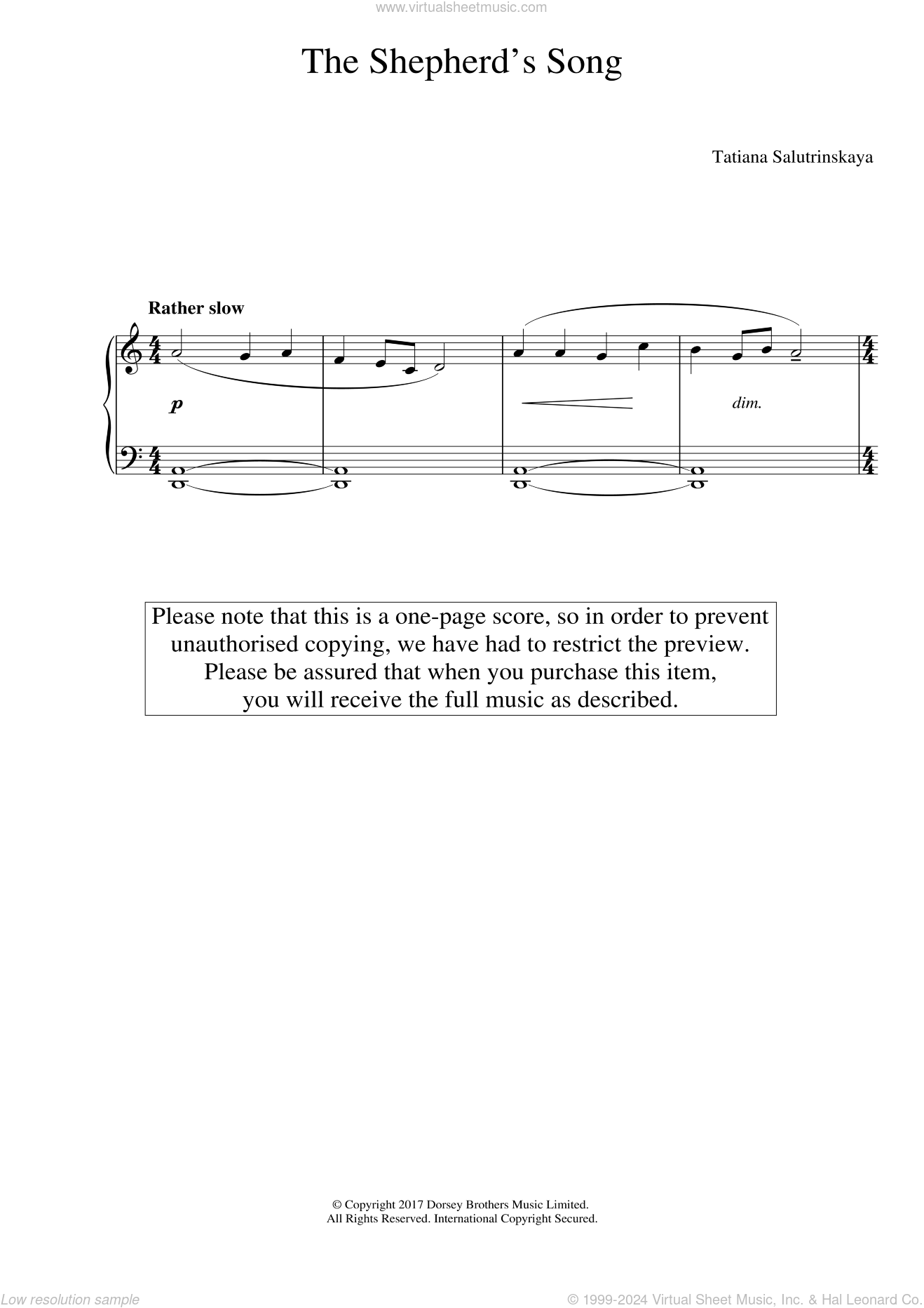 The Shepherd's Song sheet music for piano solo (PDF-interactive)
