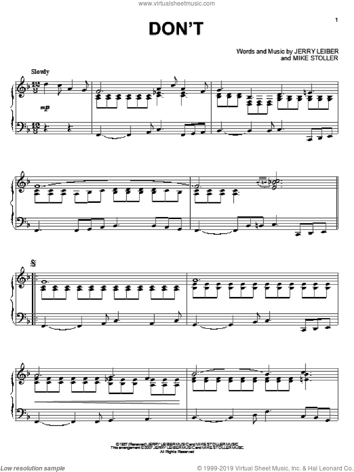 Don't sheet music (intermediate) for piano solo (PDF-interactive)