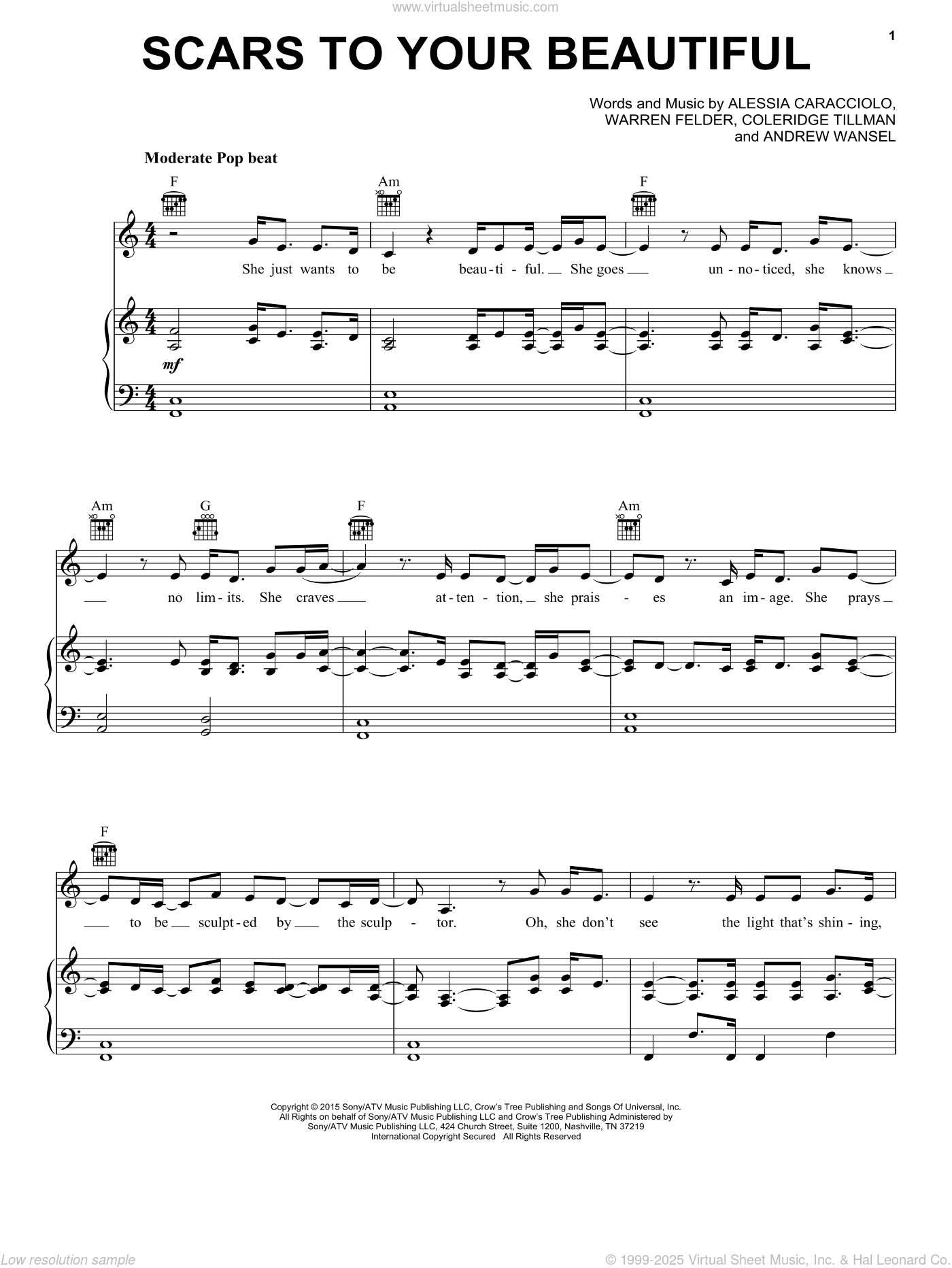 Scars To Your Beautiful sheet music for voice, piano or guitar