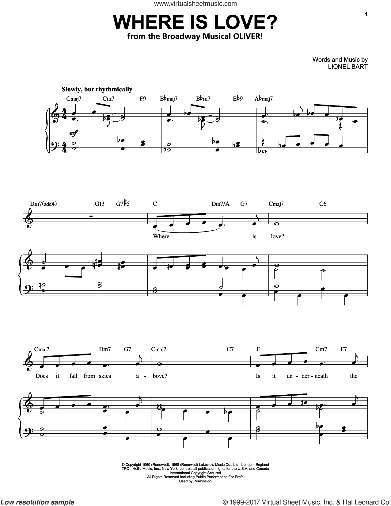 Where Is Love? sheet music for voice and piano (High Voice) (PDF)