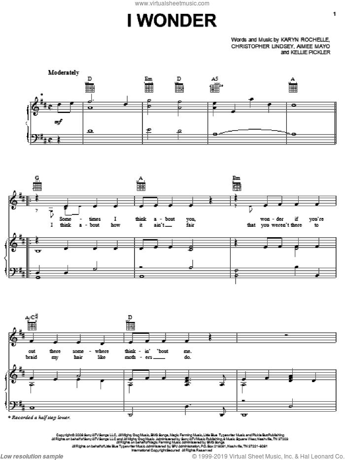 Kellie Pickler: I Wonder sheet music for voice, piano or guitar