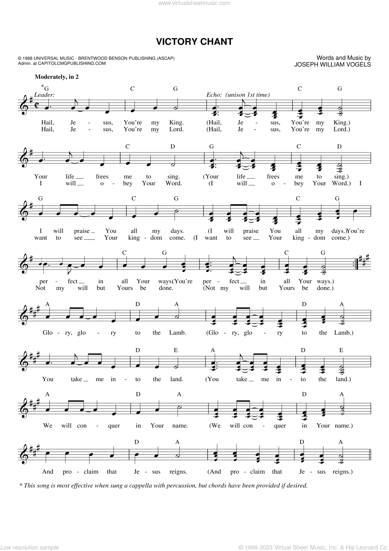 Victory Chant sheet music (fake book) (PDF-interactive)