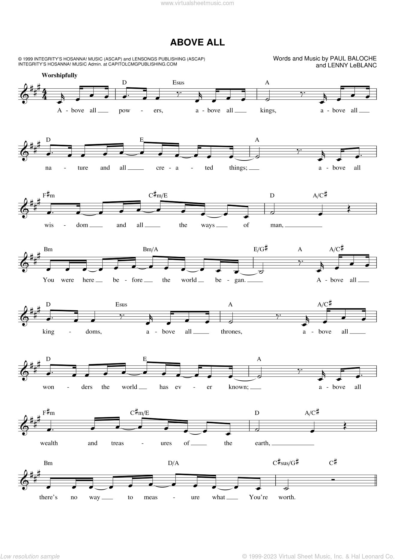 Above All sheet music (fake book, (intermediate) (fake book)
