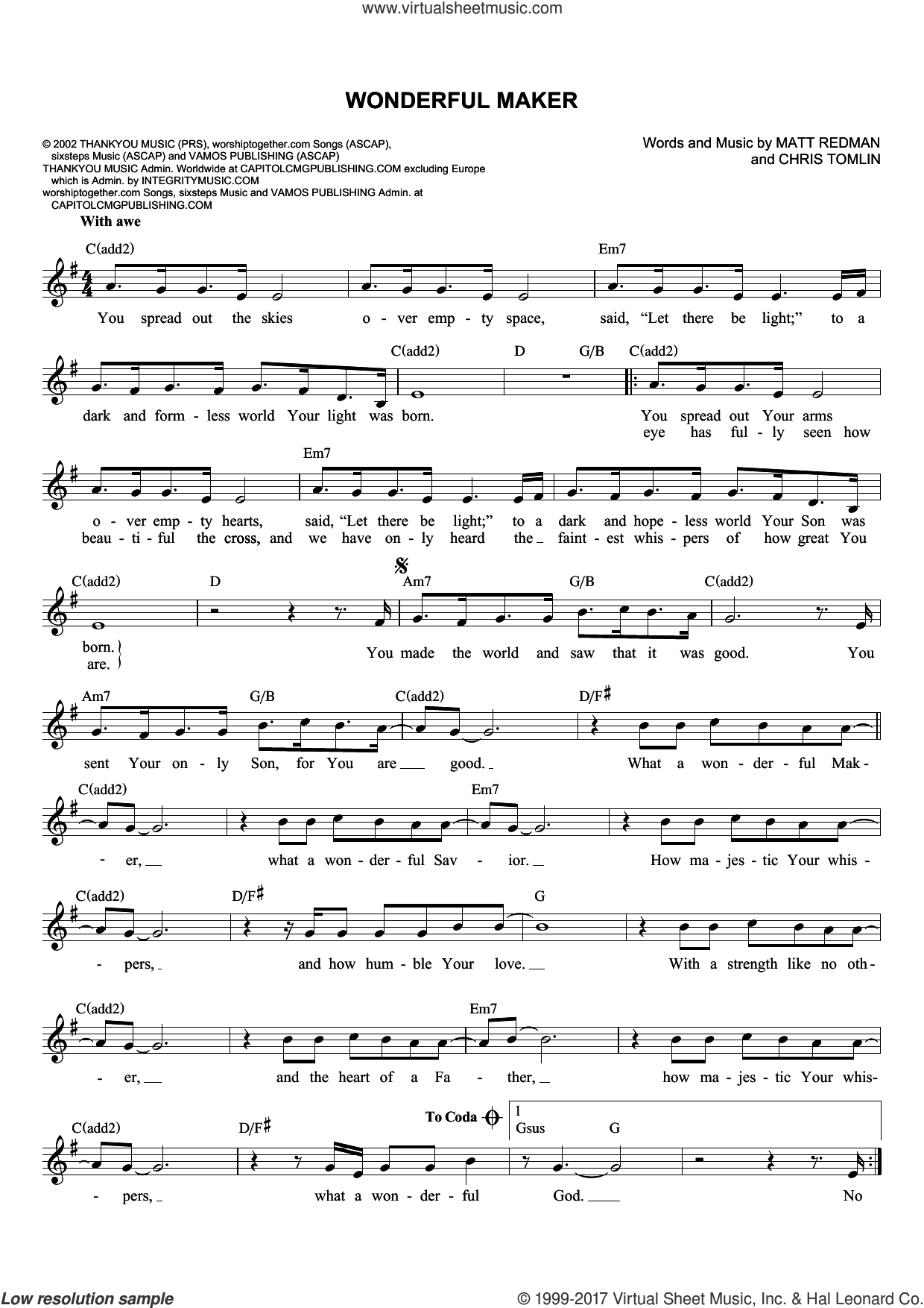 Wonderful Maker sheet music (fake book) (PDF-interactive)