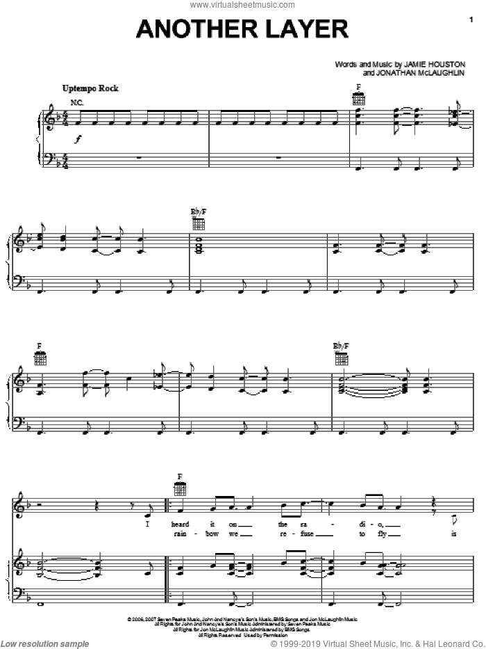 Another Layer sheet music for voice, piano or guitar (PDF)