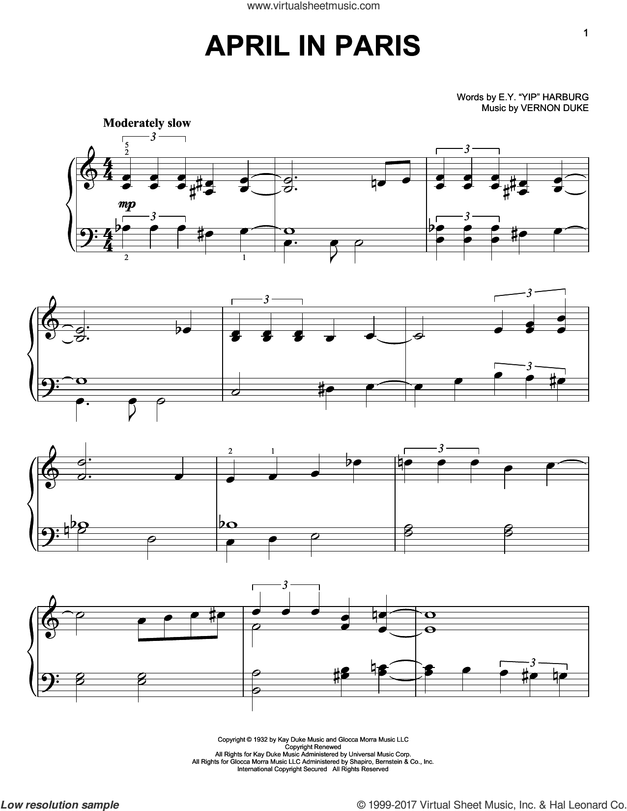 April In Paris sheet music for piano solo (PDF-interactive)