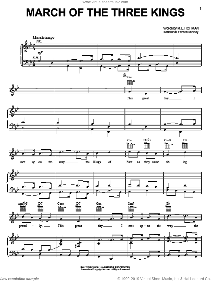 March Of The Three Kings sheet music for voice, piano or guitar