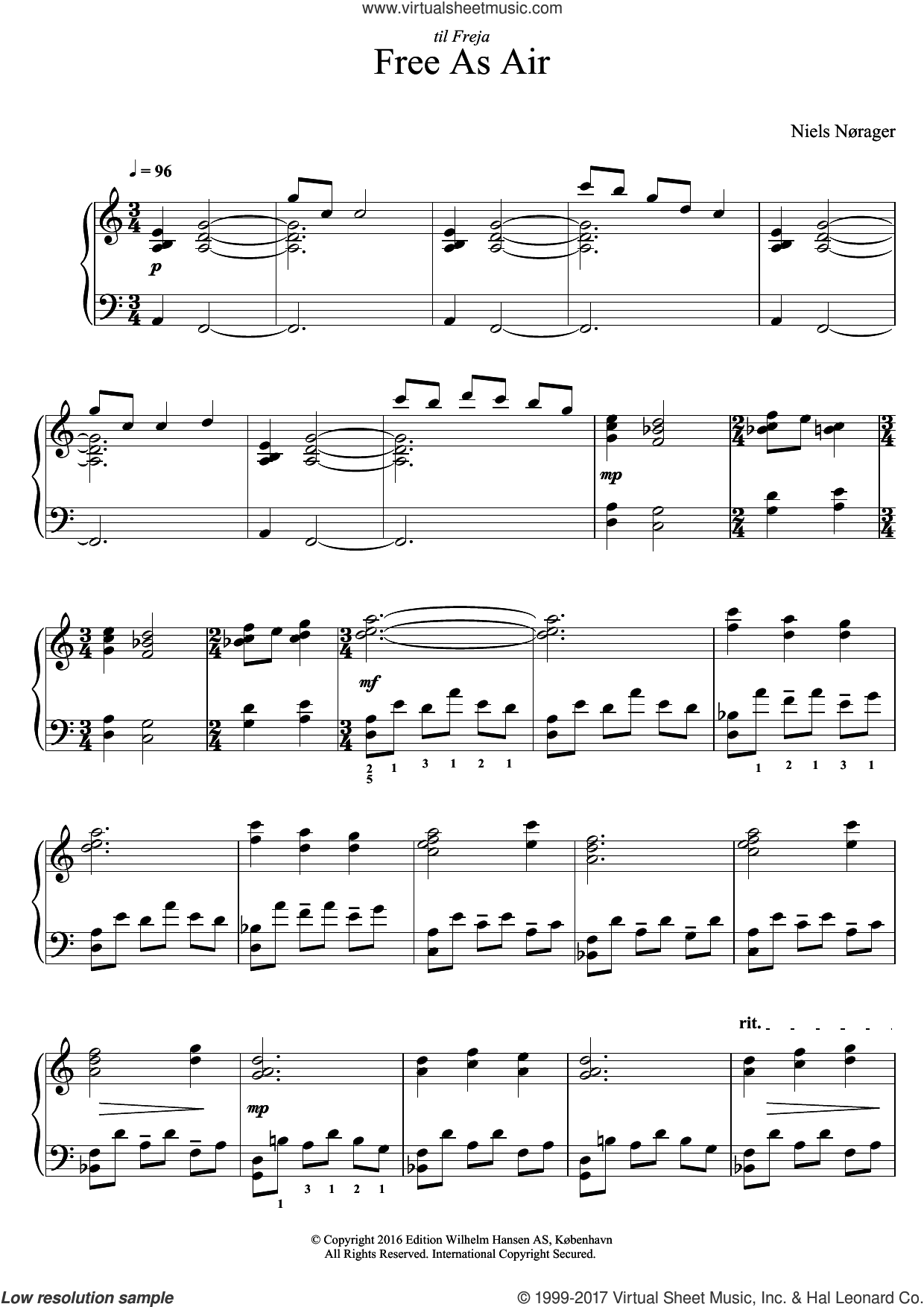 Free As Air sheet music for piano solo (PDF-interactive)