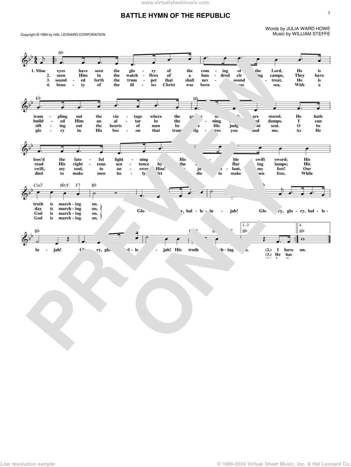 William Steffe: Battle Hymn Of The Republic sheet music (fake book)