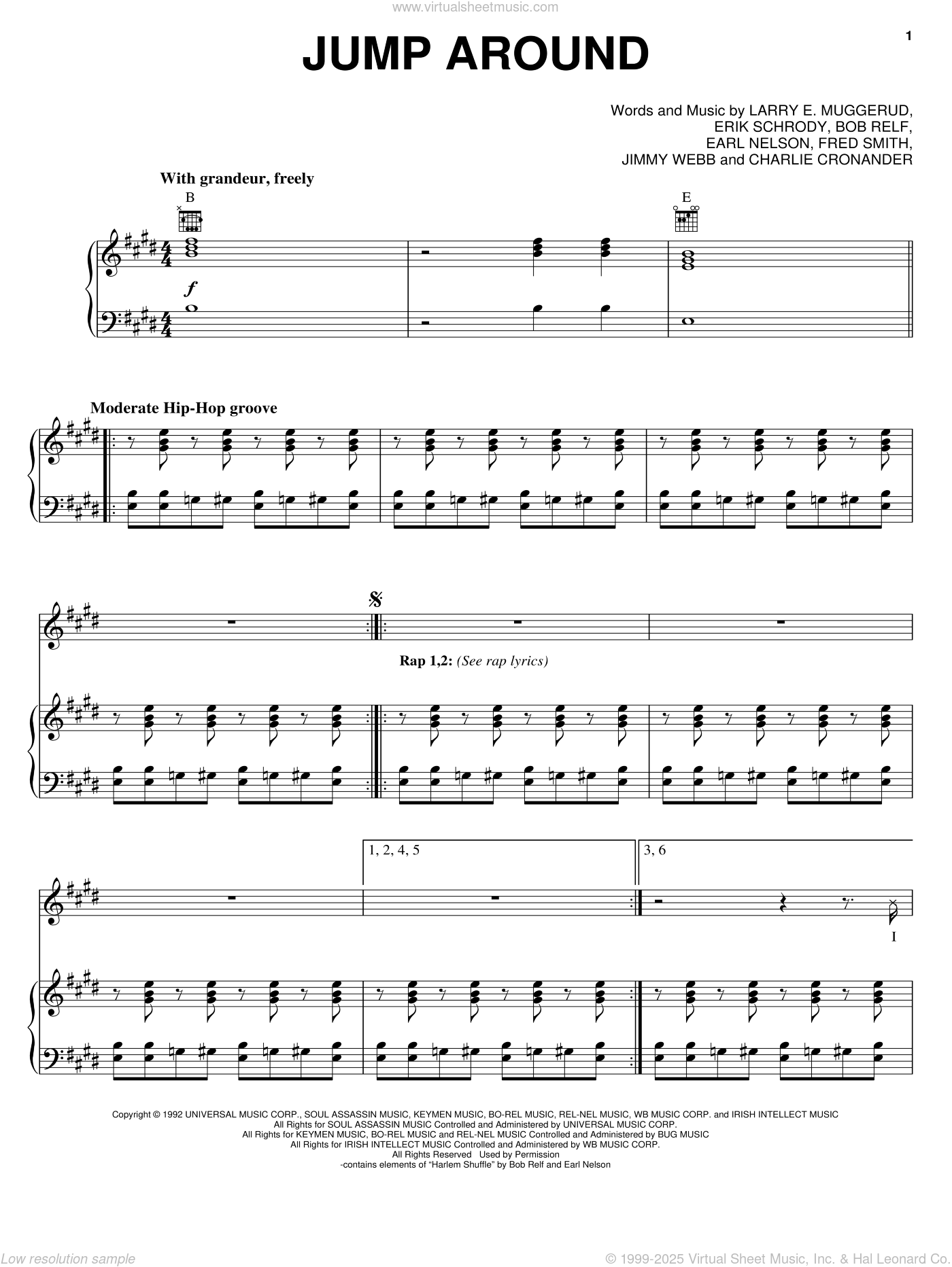 Jump Around sheet music for voice, piano or guitar (PDF)