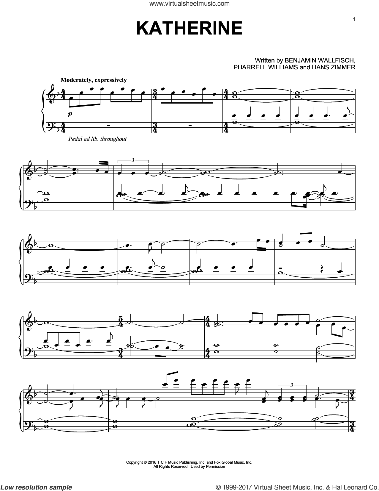 Katherine sheet music for voice, piano or guitar (PDF)