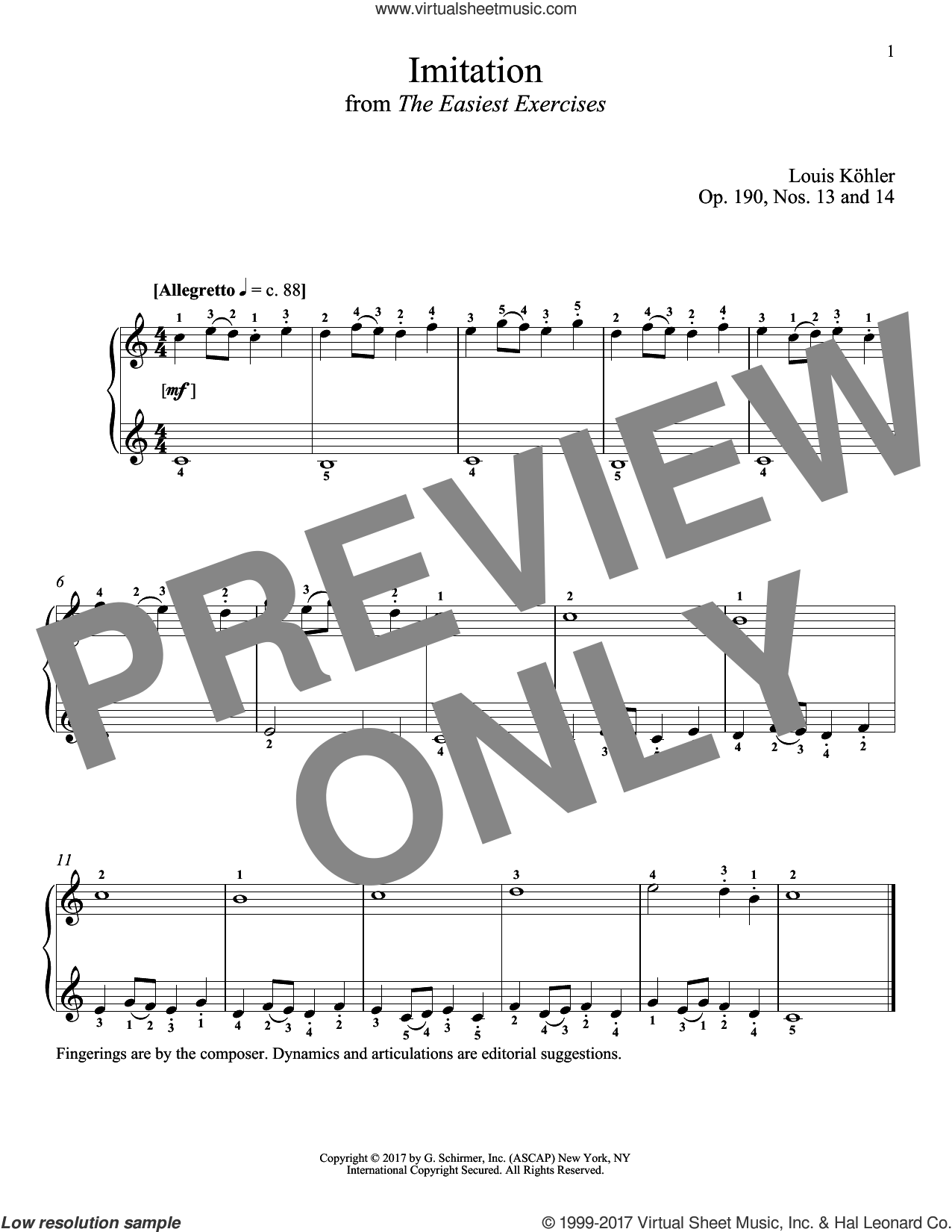 Imitation, Op. 190, Nos. 13 and 14 sheet music for piano solo