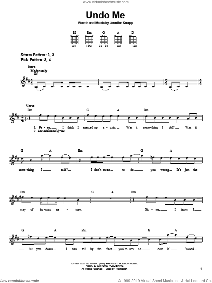 Undo Me sheet music for guitar solo (chords) (PDF) v2