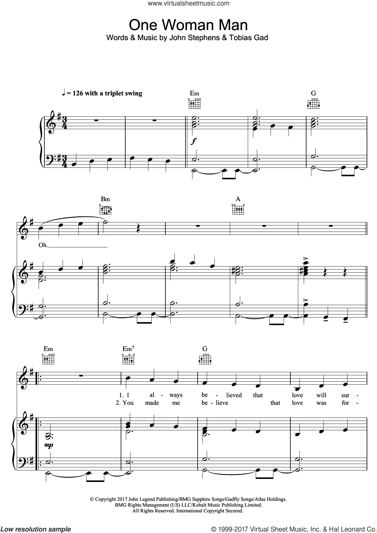 One Woman Man sheet music for voice, piano or guitar (PDF)