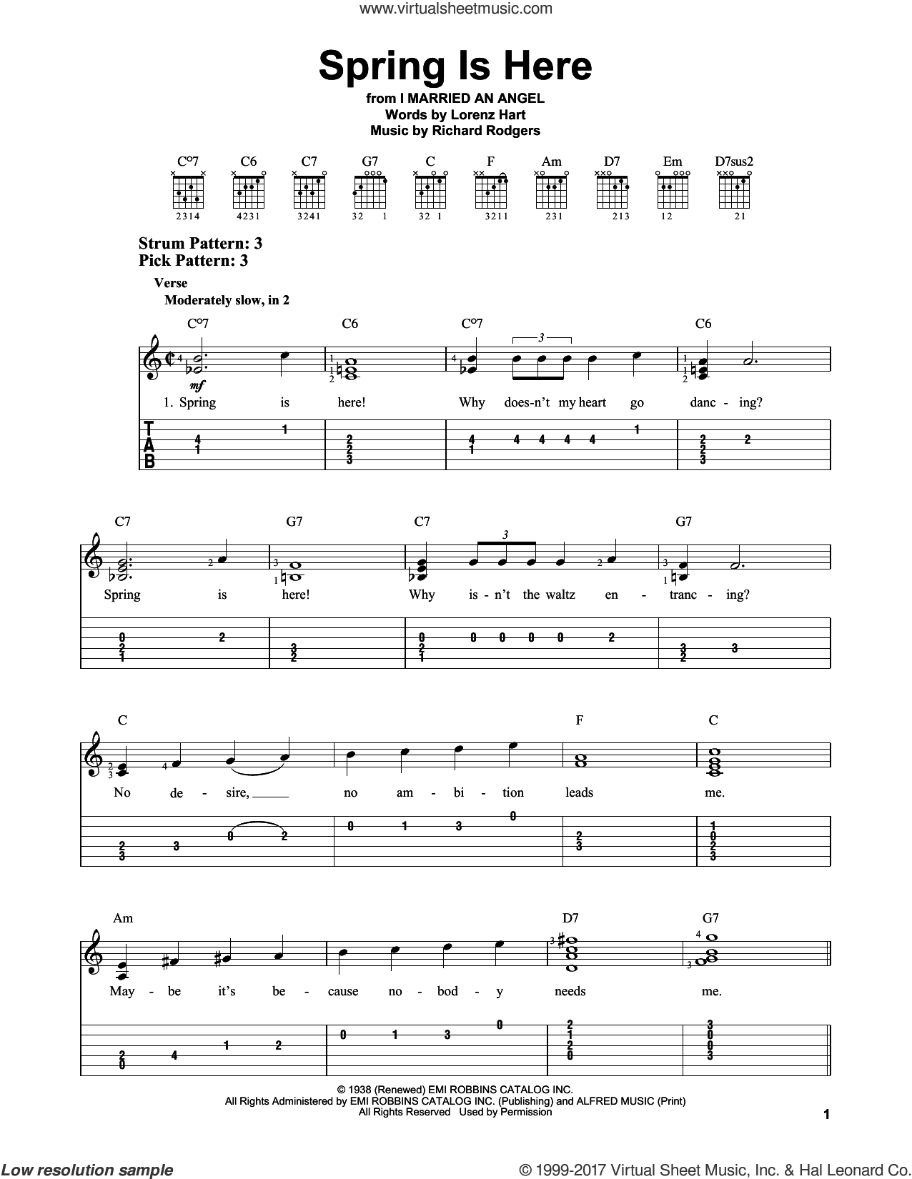 Spring Is Here sheet music for guitar solo (easy tablature) (PDF)