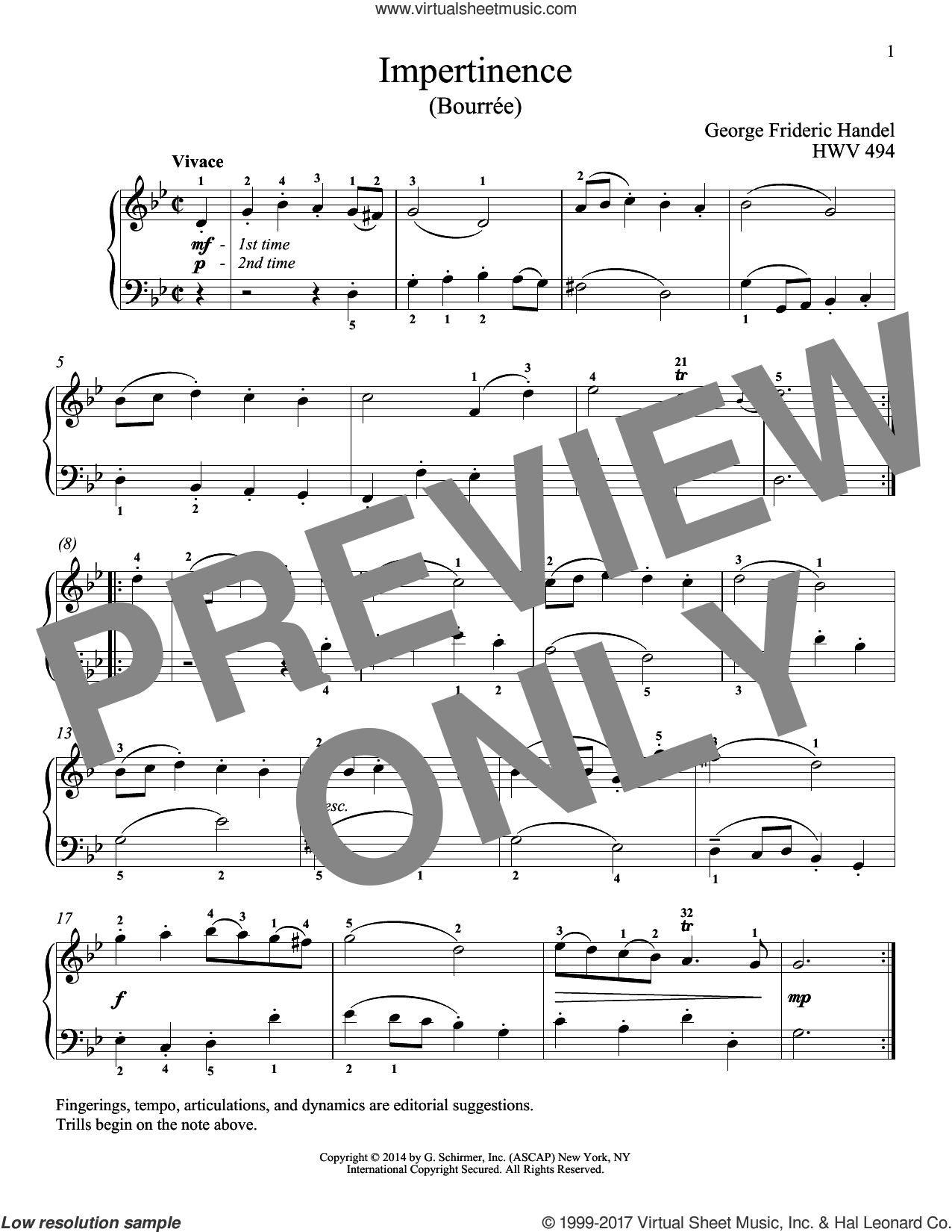 Impertinence, HWV 494, (intermediate) sheet music for piano solo
