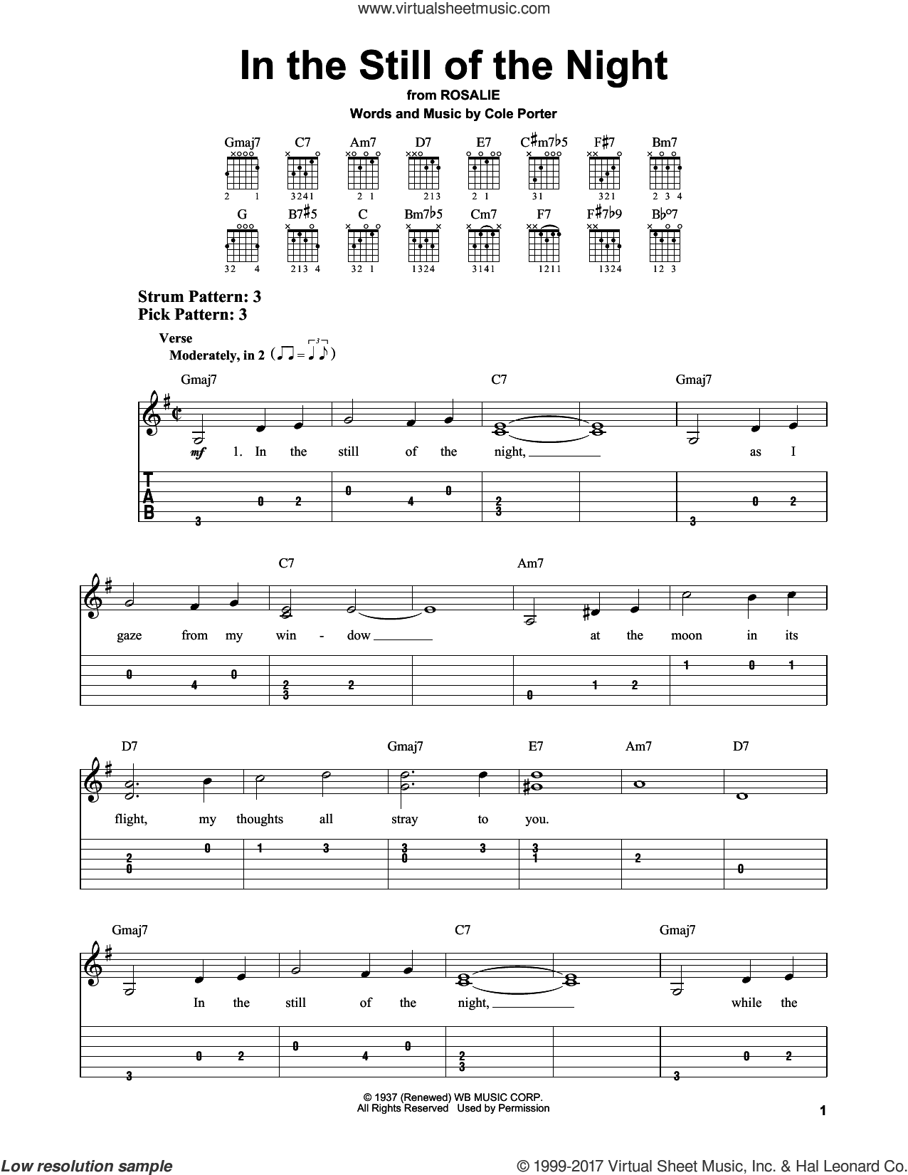 In The Still Of The Night sheet music for guitar solo (easy tablature)