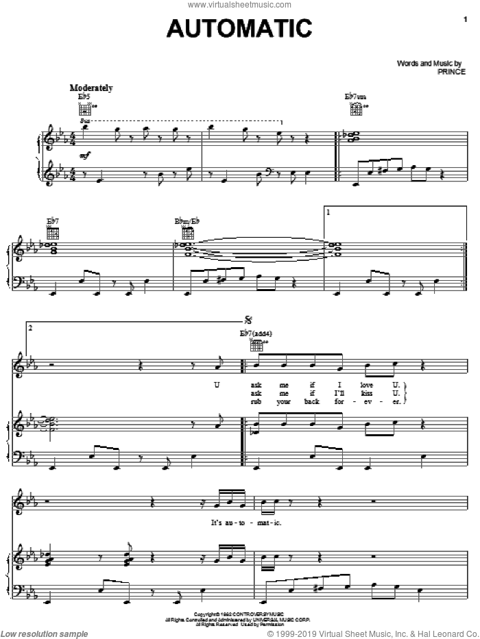 Prince: Automatic sheet music for voice, piano or guitar (PDF)