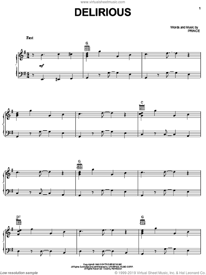 Delirious sheet music for voice, piano or guitar (PDF)