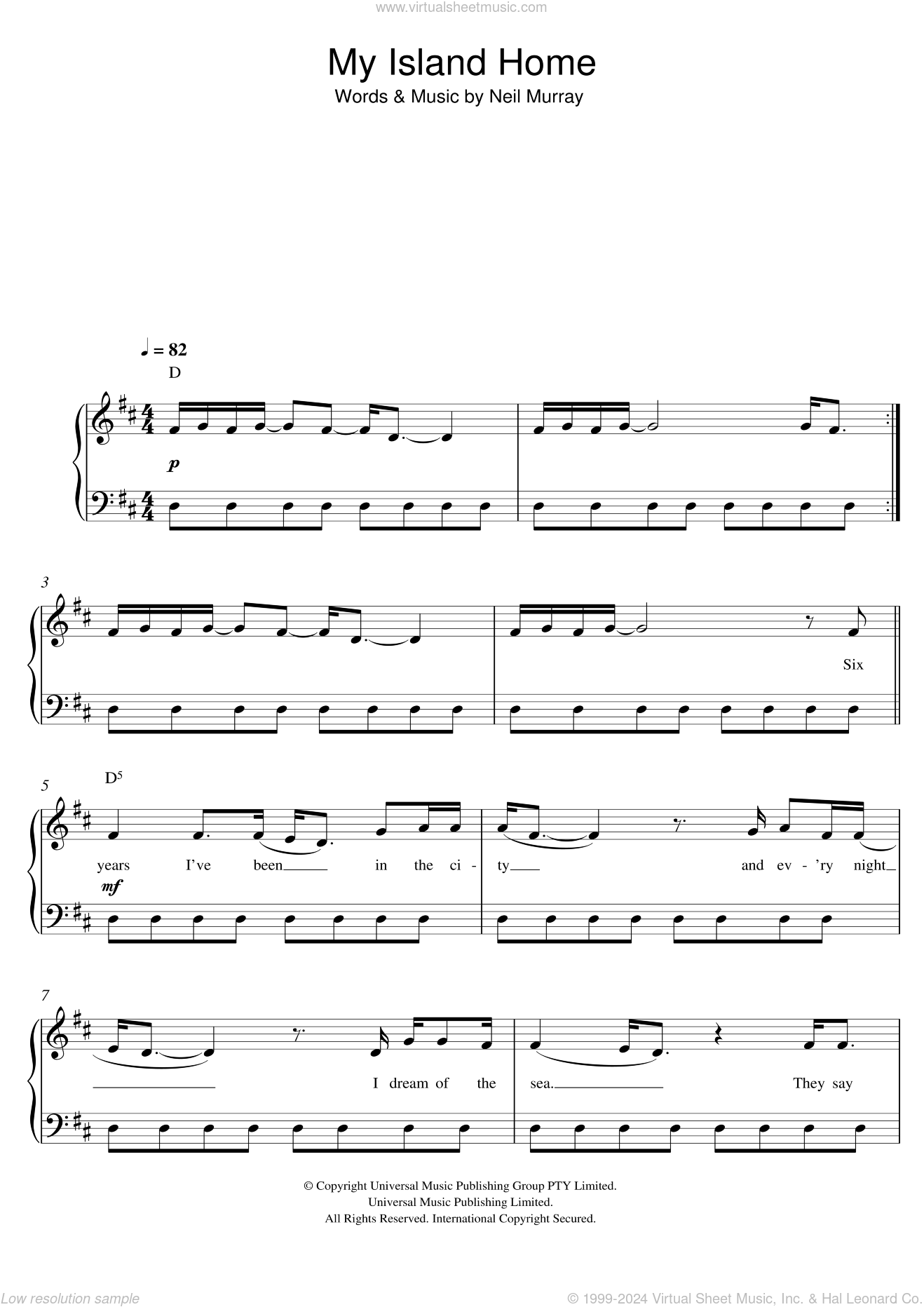 My Island Home sheet music for piano solo (PDF-interactive)
