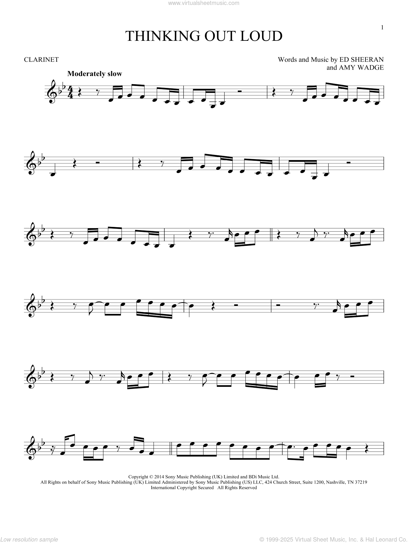 Thinking Out Loud sheet music for clarinet solo (PDF) v2