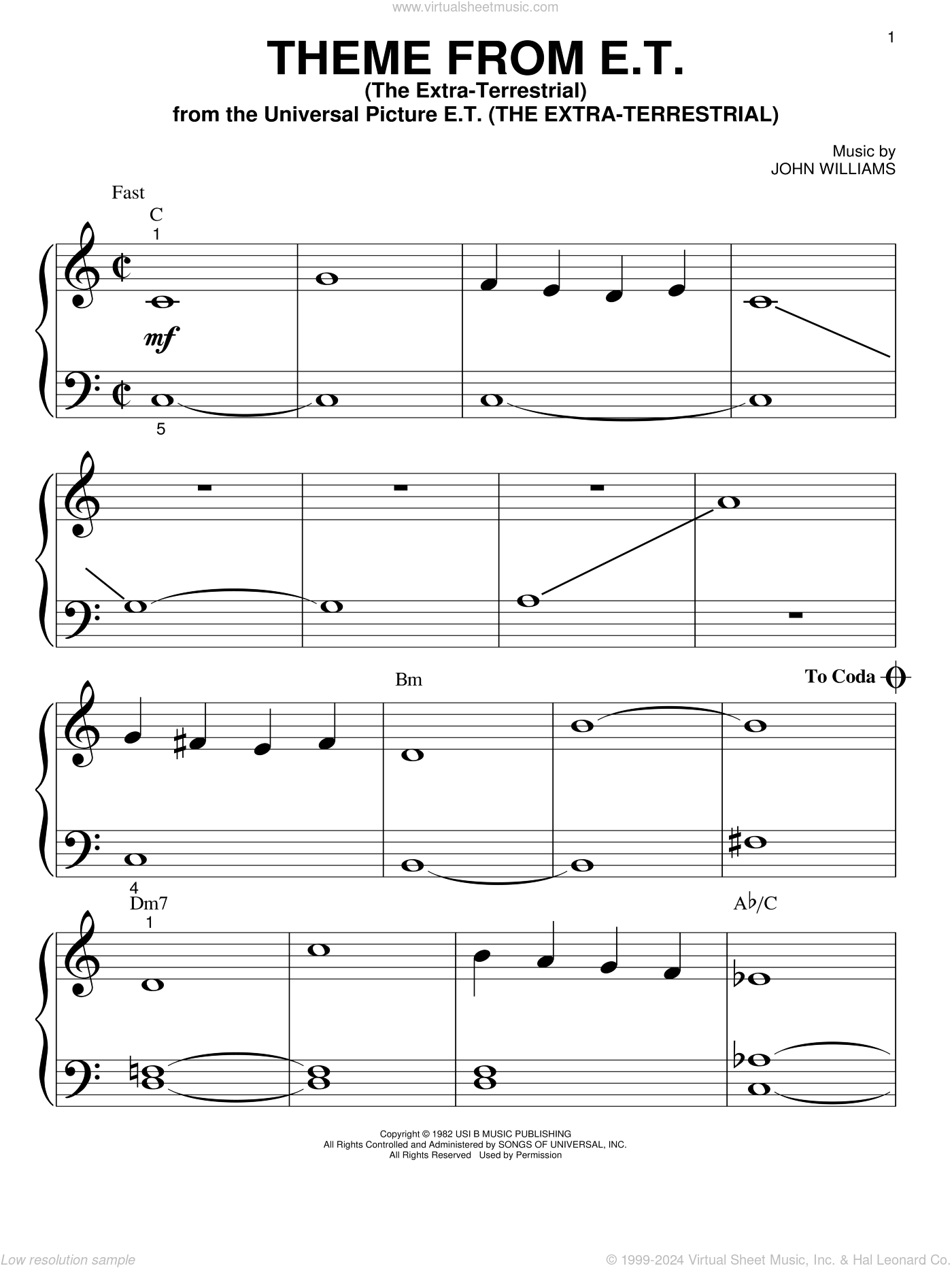 Theme from E.T. (The Extra-Terrestrial) sheet music for piano solo (big ...