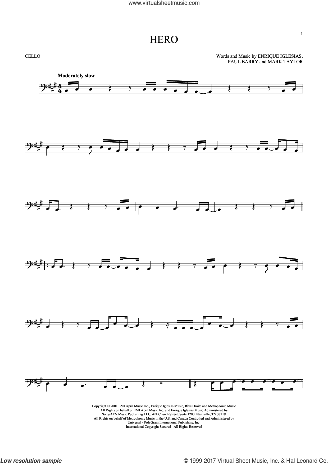 Hero sheet music for cello solo (PDF-interactive)
