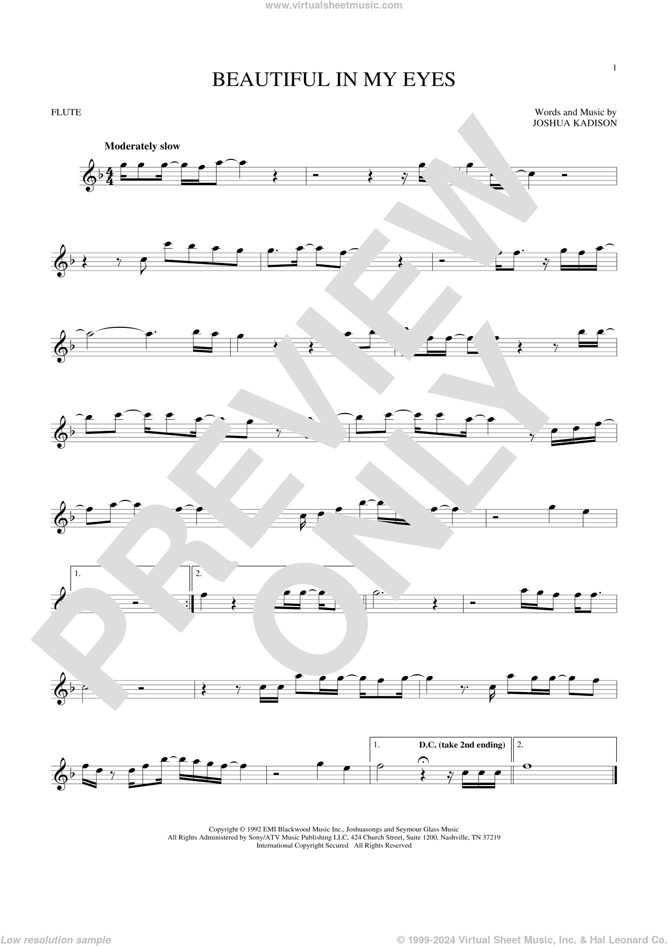Beautiful In My Eyes sheet music for flute solo (PDF-interactive)