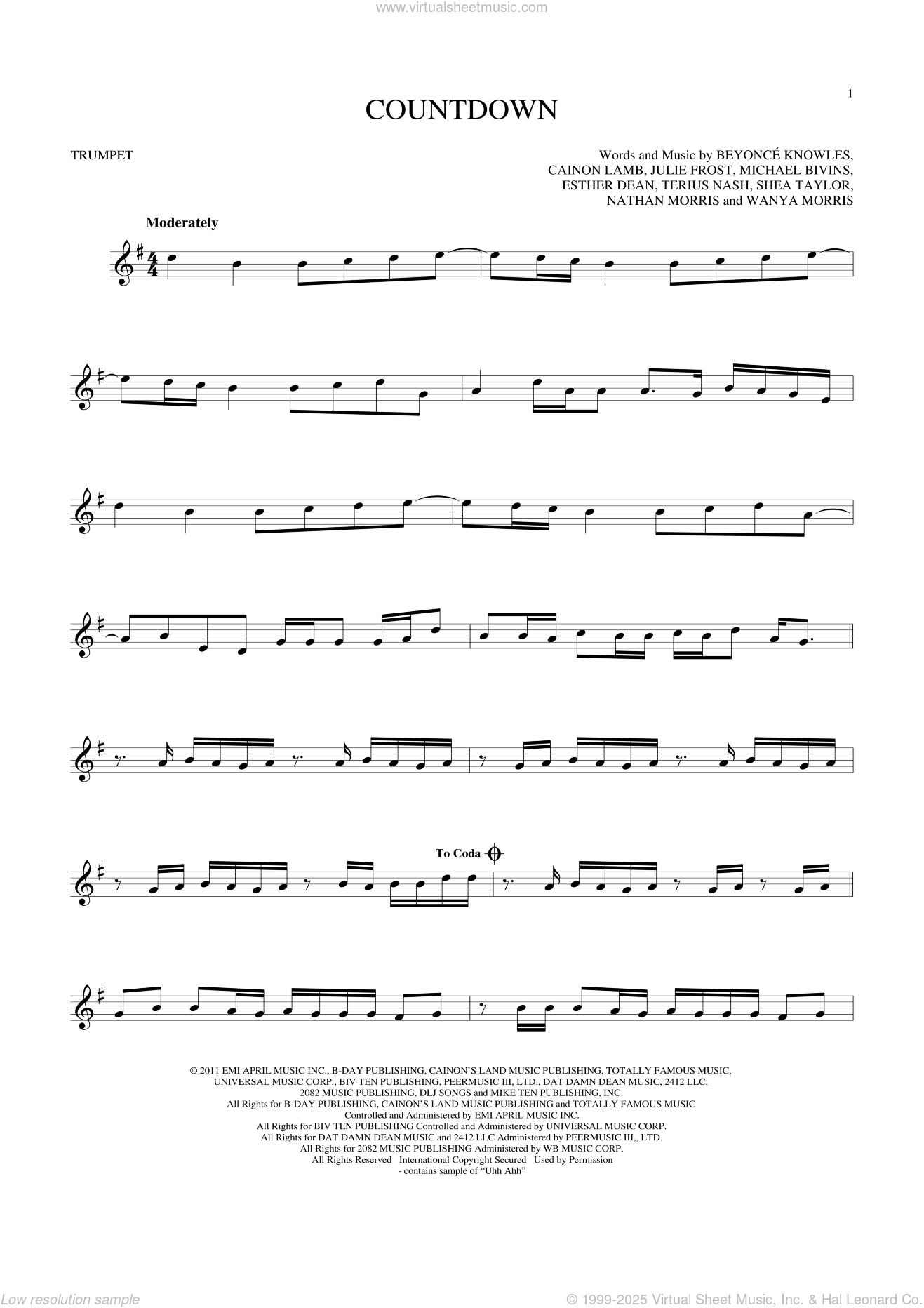 Countdown sheet music for trumpet solo (PDF-interactive)