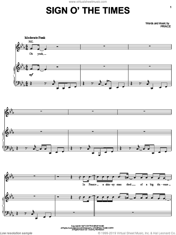 Sign O' The Times sheet music for voice, piano or guitar (PDF)