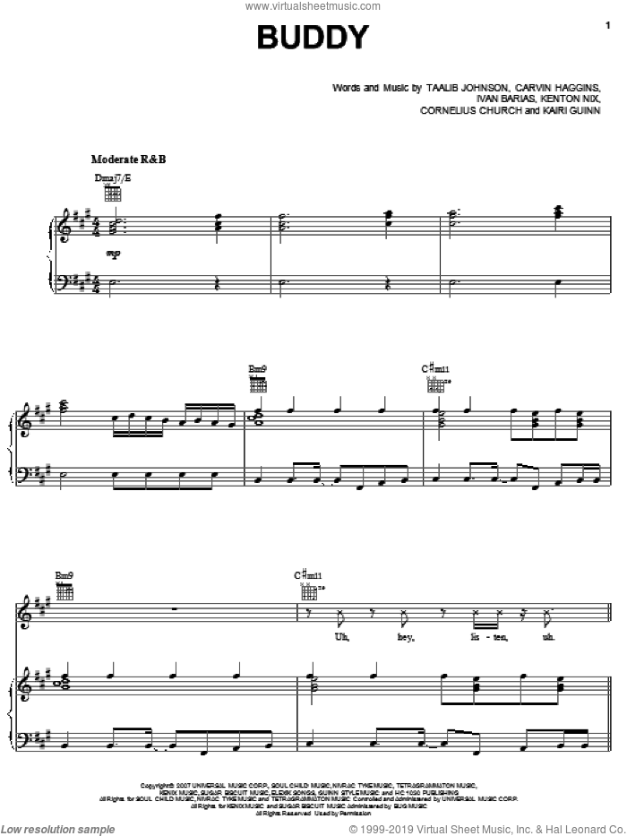 BUDDY sheet music for voice, piano or guitar (PDF-interactive)
