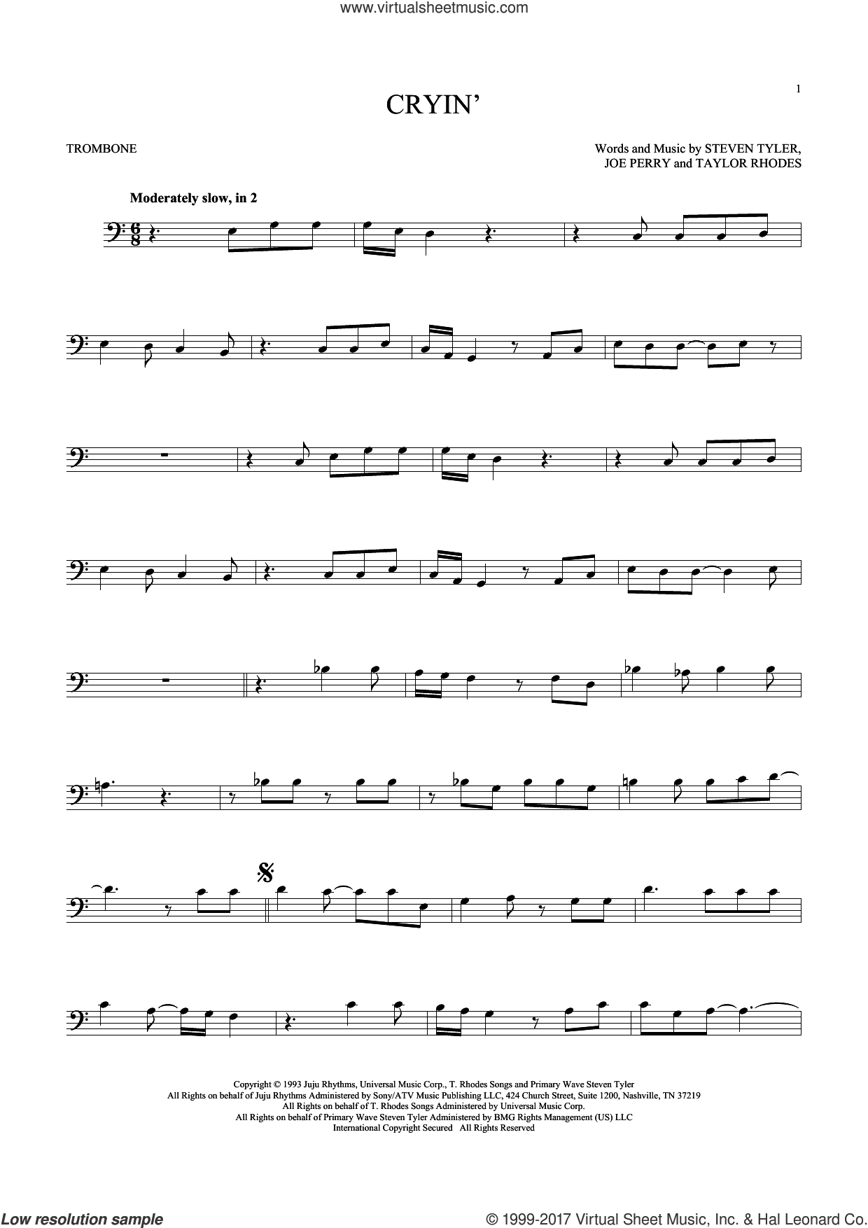 Cryin' sheet music for trombone solo (PDF-interactive)
