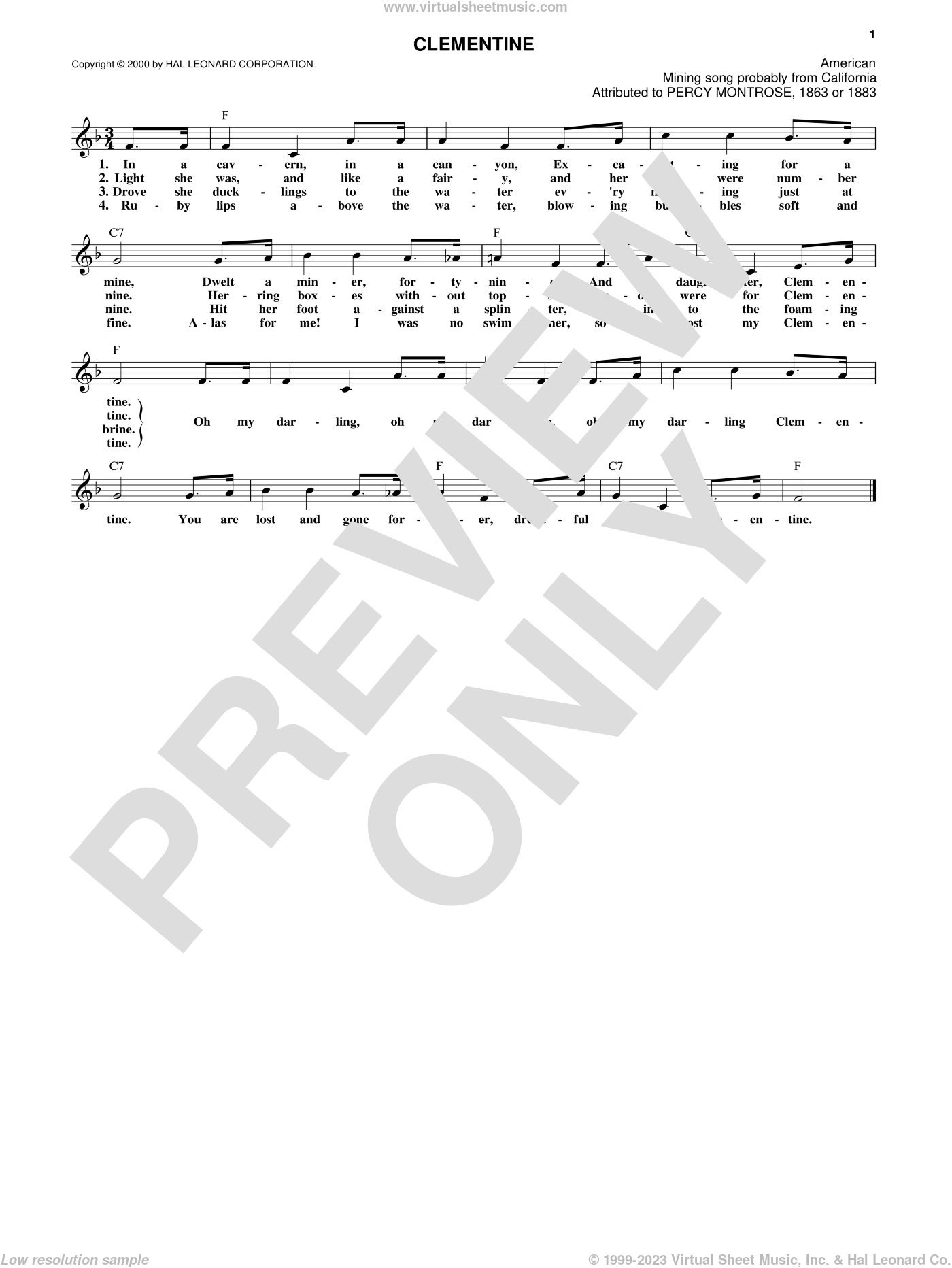 Clementine Guitar Chords